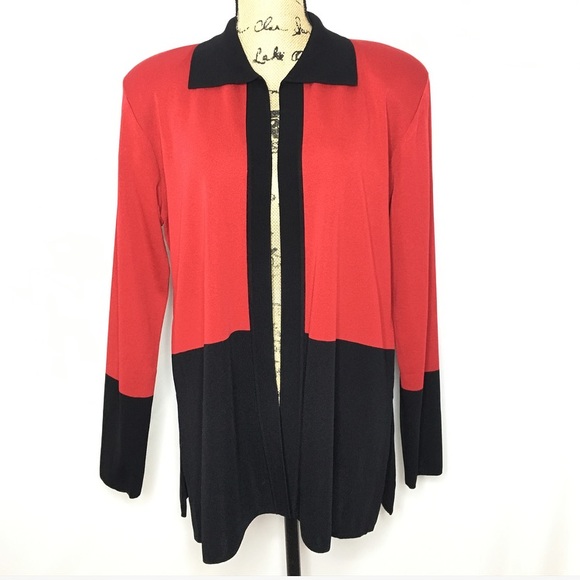 Misook | Sweaters | Exclusively Misook Black Red Color Block Cardigan ...
